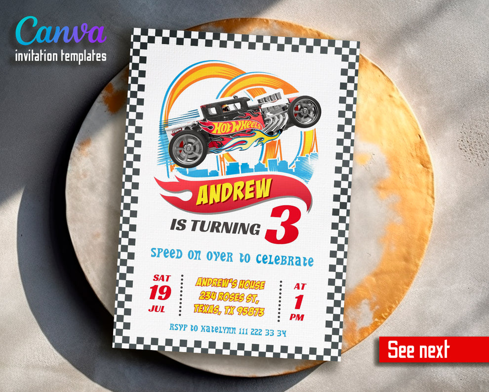 Hot Wheels customizable invite template boy | instant download | Share ...
