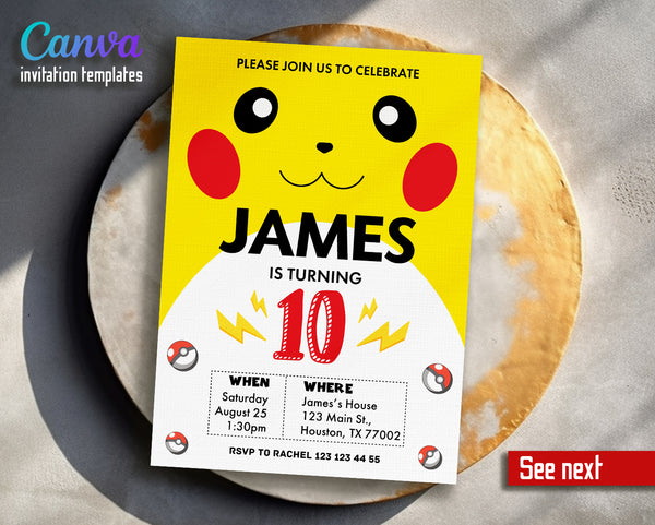 Pokemon customizable invite template | instant download | Share or ...
