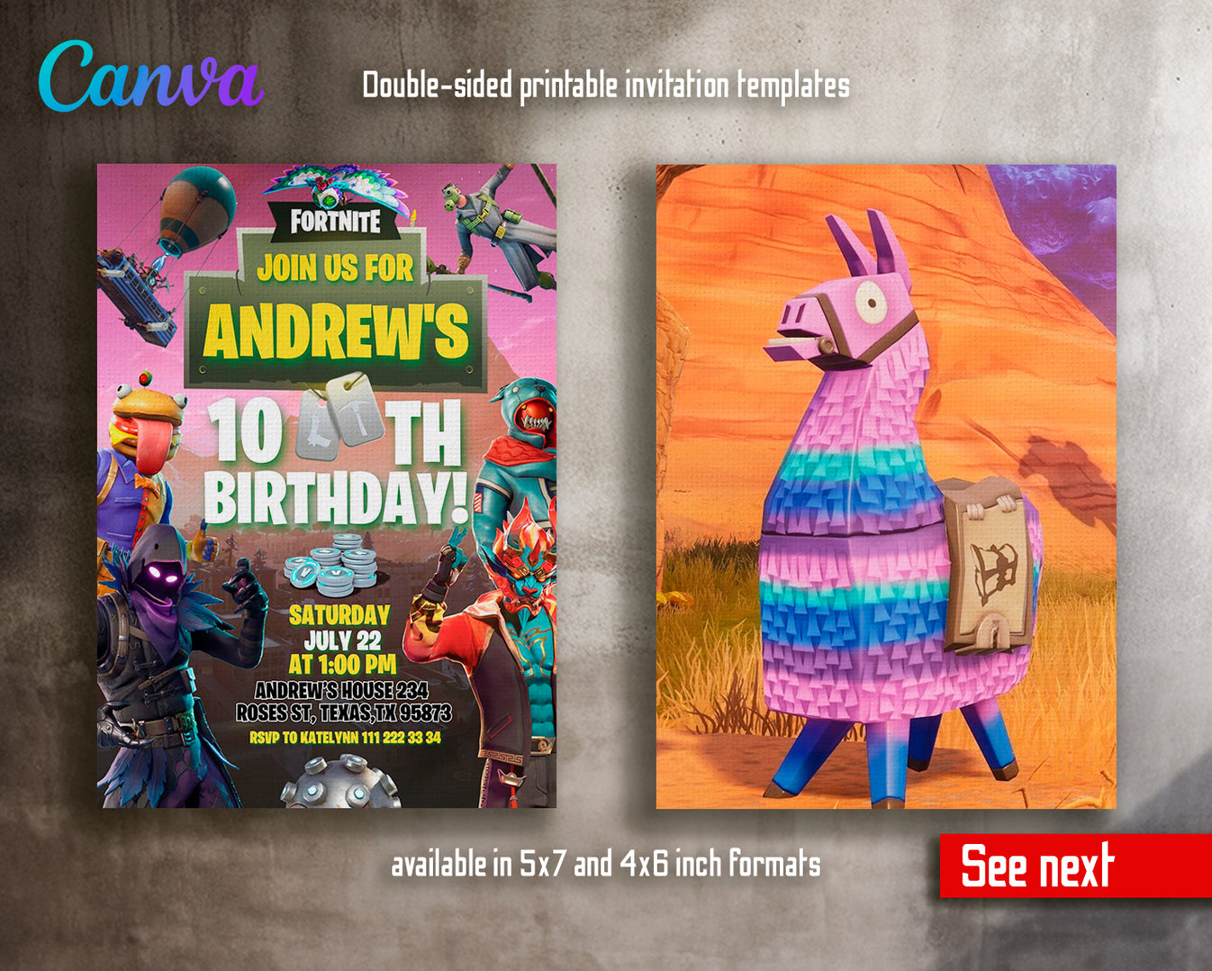 Fortnite customizable invite template | instant download | Share or ...