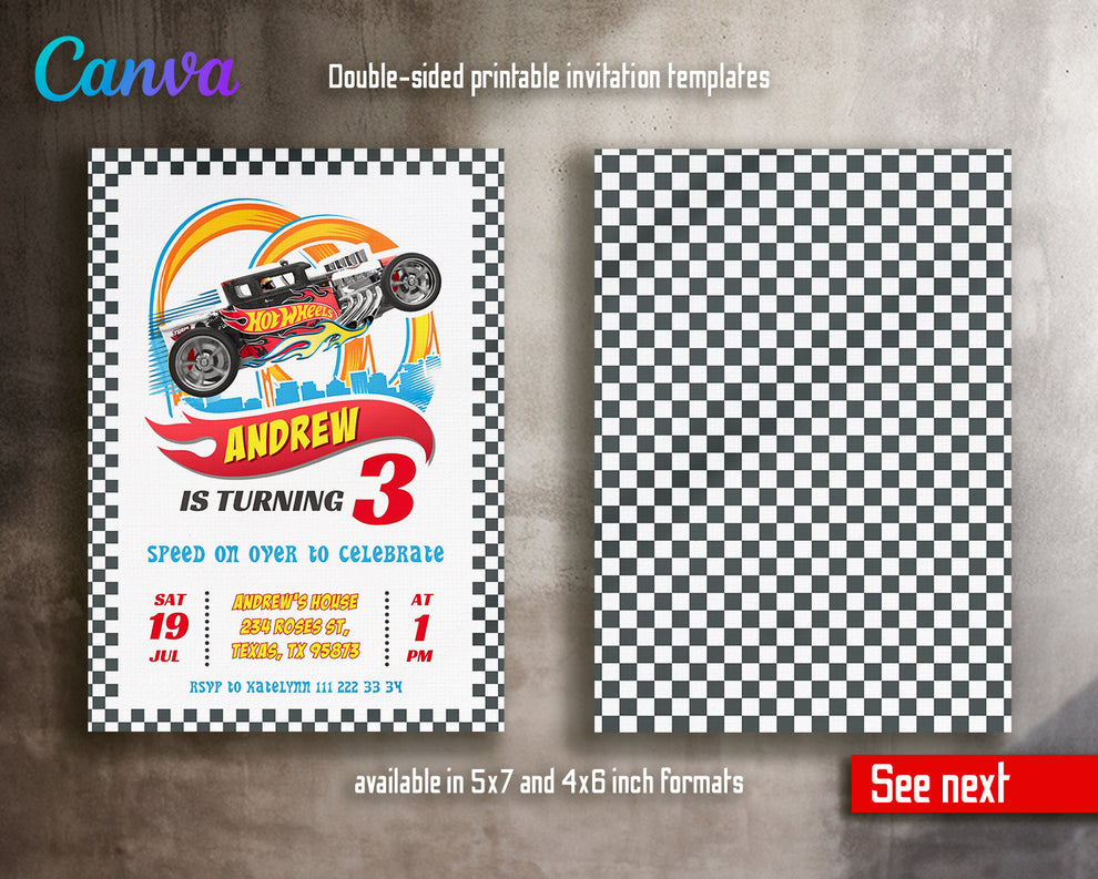 Hot Wheels customizable invite template boy | instant download | Share ...