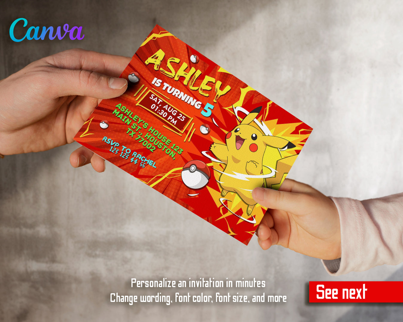 Printable Birthday Invitation | Pikachu invite | editable invitation ...
