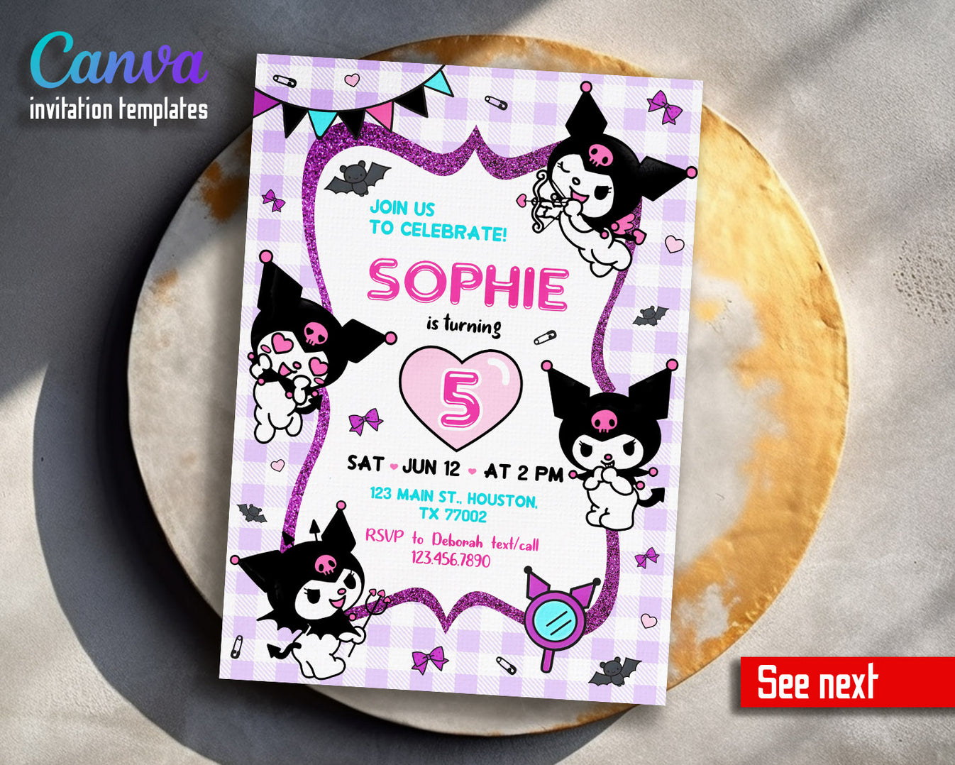 Kuromi Hello Kitty Sanrio customizable invitation template | Share or ...