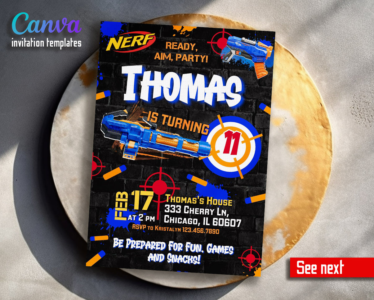 NERF Dart Wars customizable invitation template | Share or Print | boy ...