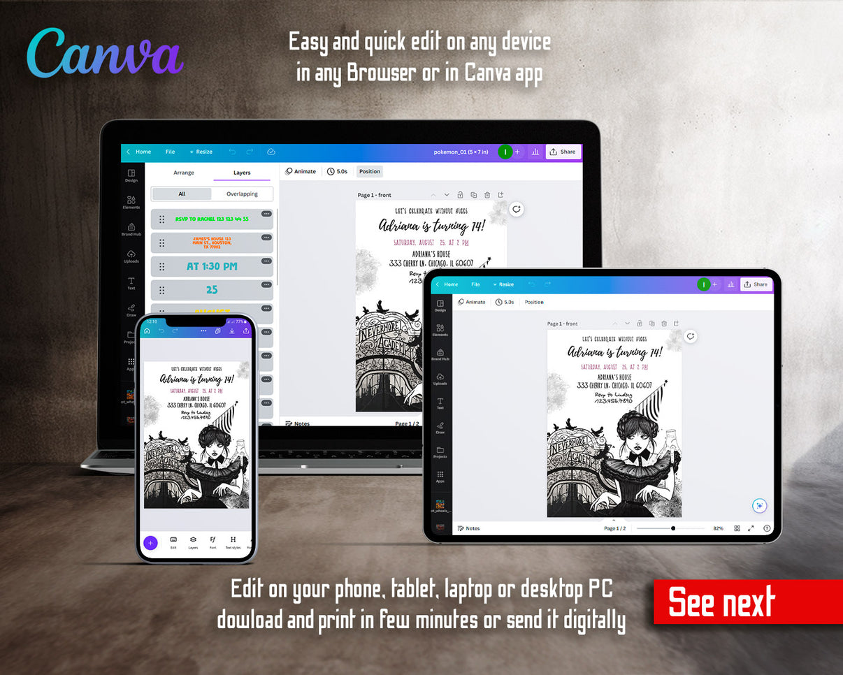 Wednesday Addams customizable invitation template | Share or Print | g ...