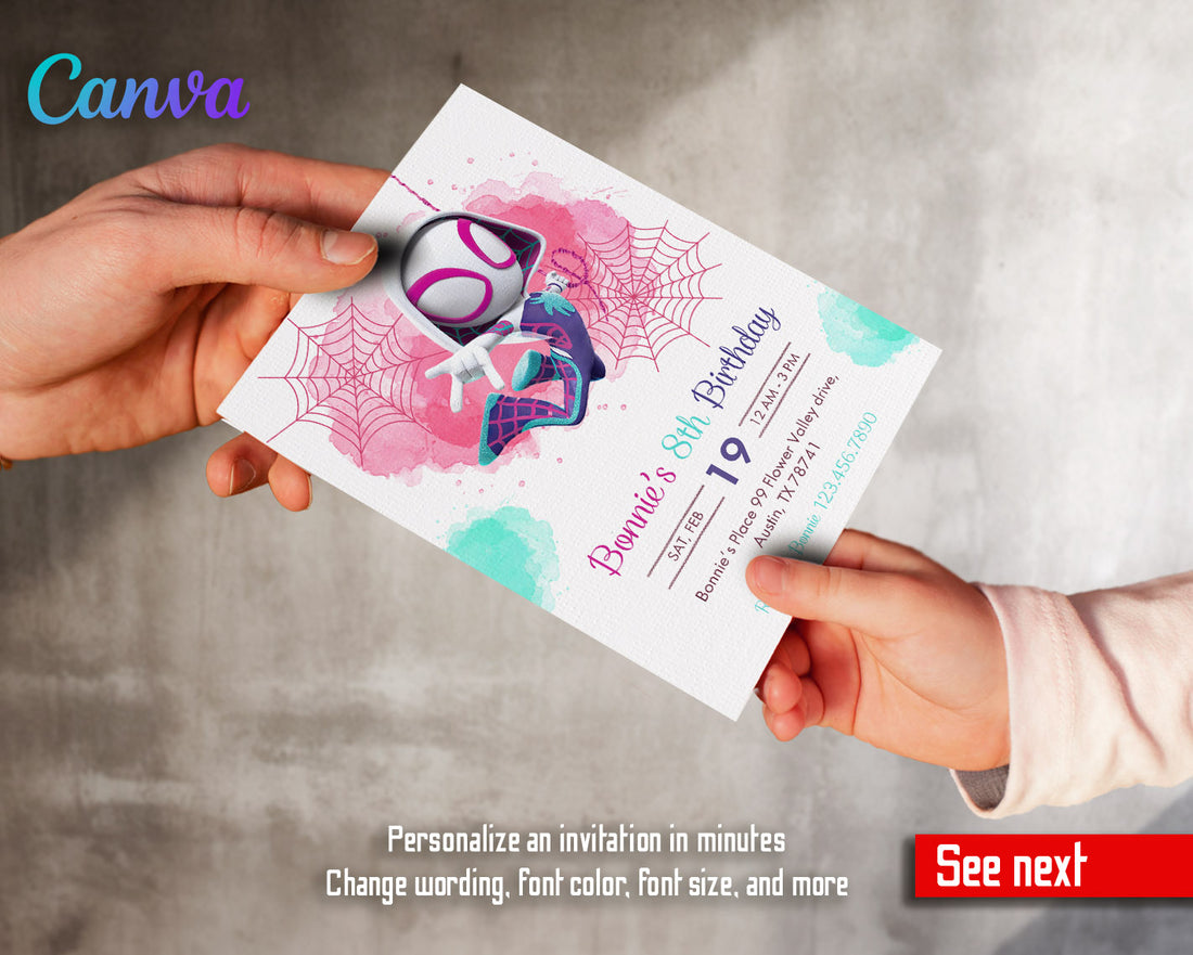 Spider Gwen Ghost Spidey customizable invitation template | Share or P ...