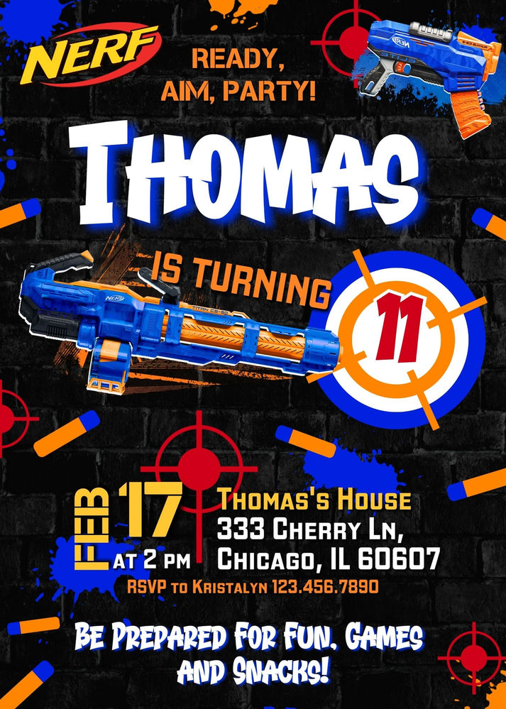 NERF Dart Wars customizable invitation template | Share or Print | boy ...