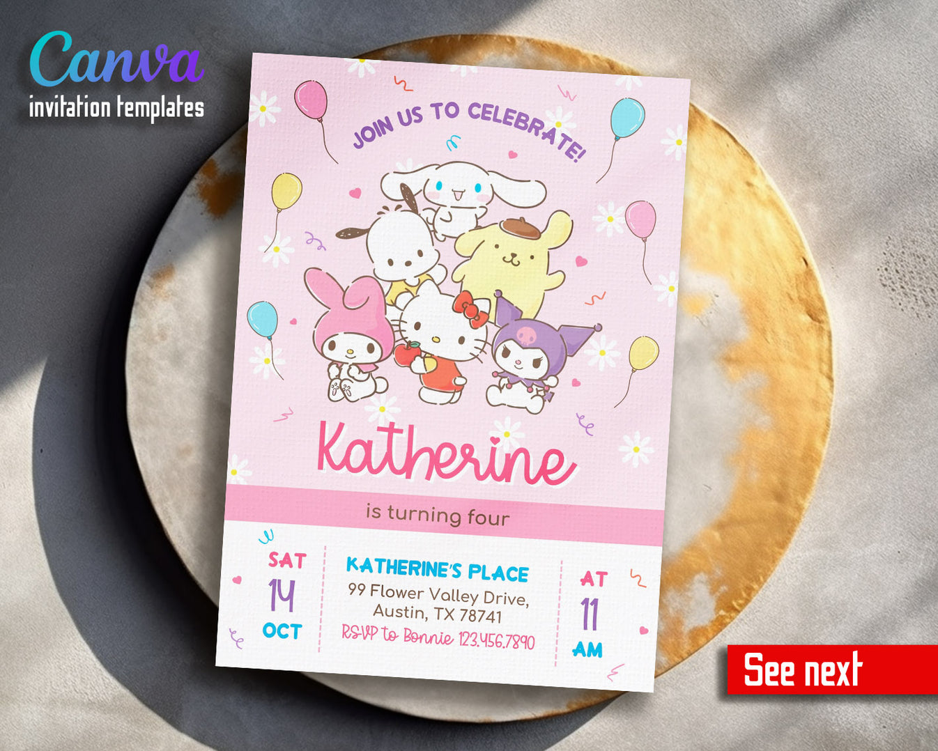 Hello Kitty Sanrio customizable invitation template | Share or Print ...