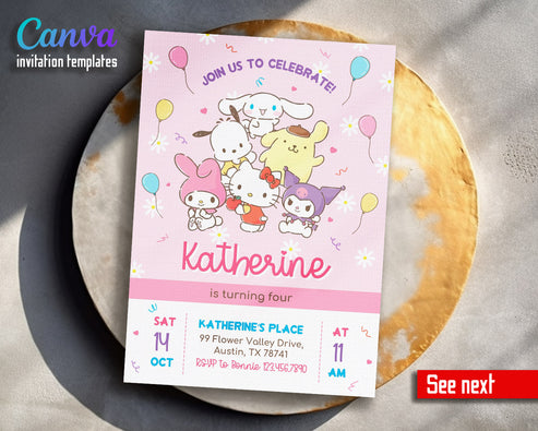 Hello Kitty Sanrio customizable invitation template | Share or Print ...